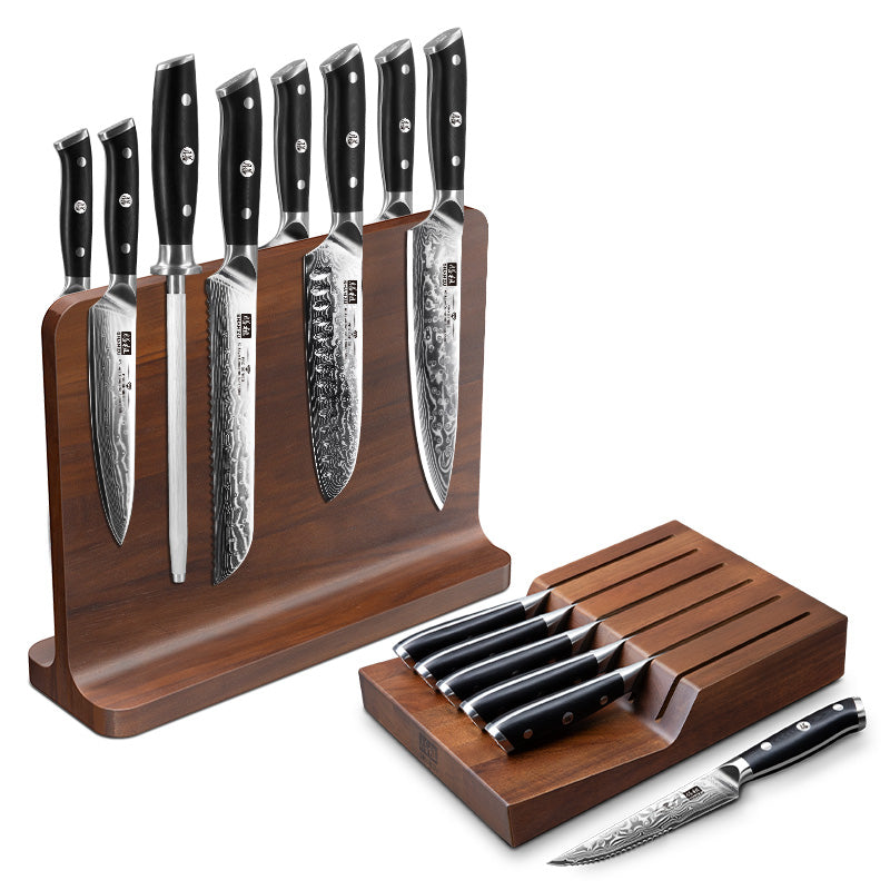 SHAN ZU PRO 9-PCS Knife Set with Magnetic Knife Block + 7-PCS Steak Kn ...